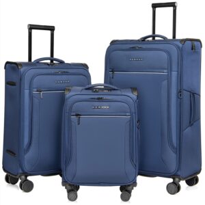 verage toledo 3 pieces luggage sets, softside expandable spinner wheel suitcase with flashlight, navy, 3-piece set(20/24/29)