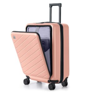 anyzip carry on luggage 20'' suitcase with pocket compartment abs+pc spinner wheels tsa lock pink