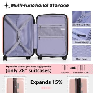 AnyZip Carry On Luggage 20'' Suitcase with Pocket Compartment ABS+PC Spinner Wheels TSA Lock Pink