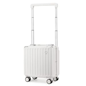 somago aluminum frame 18" carry on luggage wide handle suitcase built-in double tsa lock hardside lightweight pc travel suitcase with spinner wheels, white