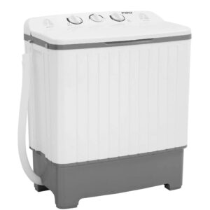 portable washing machine 17 lbs mini compact twin tub washing machine with soaking function & semi-automatic, inlet and drain hose for apartment dorm rooms and home laundry washer (white&gray)