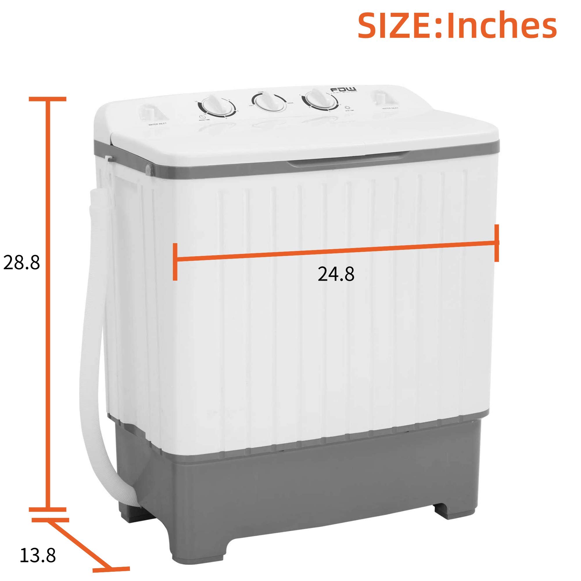 Portable Washing Machine 17 lbs Mini Compact Twin Tub Washing Machine with Soaking Function & Semi-Automatic, Inlet and Drain Hose for Apartment Dorm Rooms and Home Laundry Washer (White&Gray)