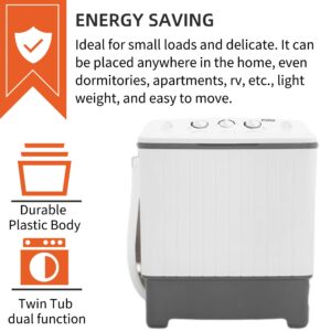 Portable Washing Machine 17 lbs Mini Compact Twin Tub Washing Machine with Soaking Function & Semi-Automatic, Inlet and Drain Hose for Apartment Dorm Rooms and Home Laundry Washer (White&Gray)