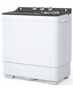 portable washing machine, 26lbs twin tub washer mini compact laundry machine with drain pump, semi-automatic twin tube washer for apartment, dorms, rvs, camping and more (white & grey)