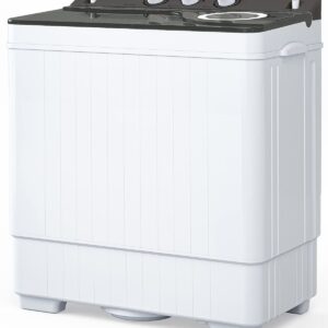 Portable Washing Machine, 26lbs Twin Tub Washer Mini Compact Laundry Machine with Drain Pump, Semi-automatic Twin Tube Washer for Apartment, Dorms, RVs, Camping and More (White & Grey)