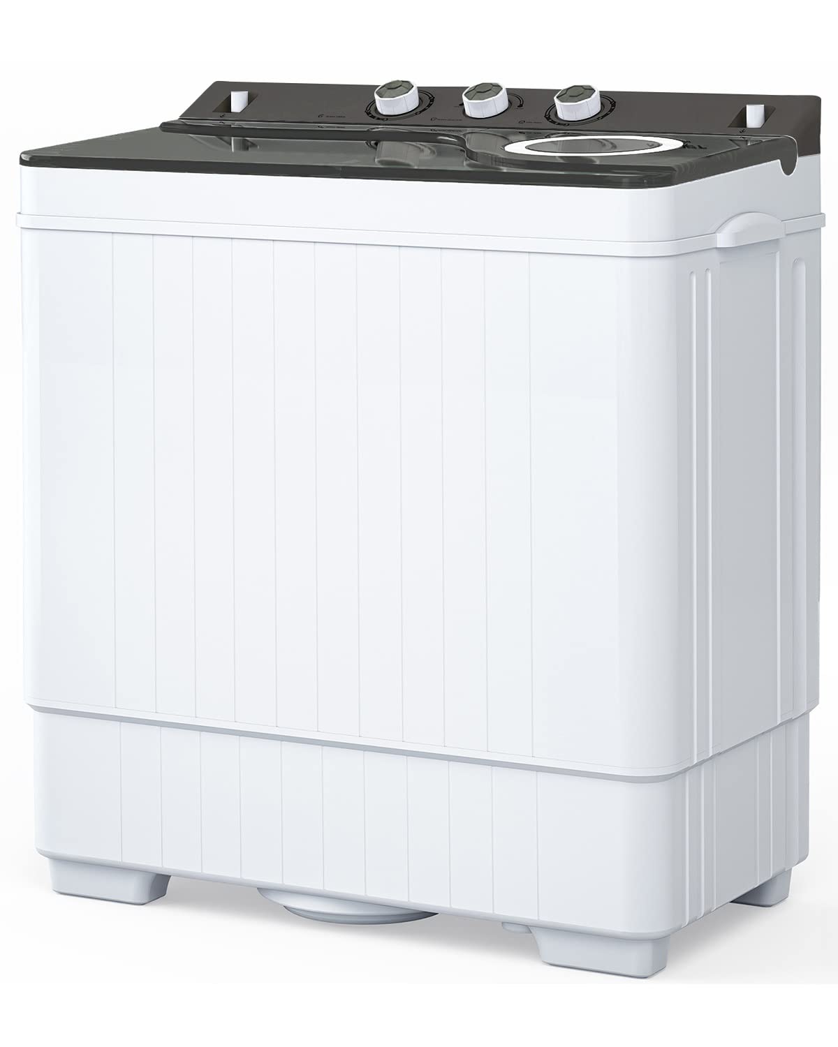 Portable Washing Machine, 26lbs Twin Tub Washer Mini Compact Laundry Machine with Drain Pump, Semi-automatic Twin Tube Washer for Apartment, Dorms, RVs, Camping and More (White & Grey)