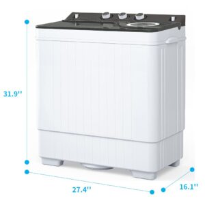 Portable Washing Machine, 26lbs Twin Tub Washer Mini Compact Laundry Machine with Drain Pump, Semi-automatic Twin Tube Washer for Apartment, Dorms, RVs, Camping and More (White & Grey)