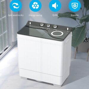 Portable Washing Machine, 26lbs Twin Tub Washer Mini Compact Laundry Machine with Drain Pump, Semi-automatic Twin Tube Washer for Apartment, Dorms, RVs, Camping and More (White & Grey)