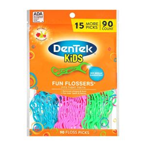 dentek kids fun flossers, wild fruit, 90 count