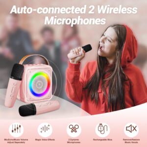 Ankuka Toys Karaoke Microphone Machine for Girls, 4-12 Years Old Girls Birthday Gifts, Portable Speaker with 2 Microphones for Kids Age 3, 4, 5, 6, 7, 8, 9, 10+Year Old(Pinkcolor)