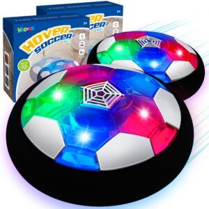 kkones kids toys hover soccer ball (set of 2), battery operated air floating soccer ball with led light and soft foam bumper for indoor outdoor game, gifts for age 3 4 5 6 7 8-16 year old boys girls