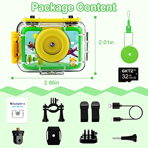 GKTZ Kids Waterproof Camera - Underwater Camera Birthday Gifts for Girls Boys Children Digital Action Camera with 32GB SD Card, Pool Toys for Kids Age 4 5 6 7 8 10