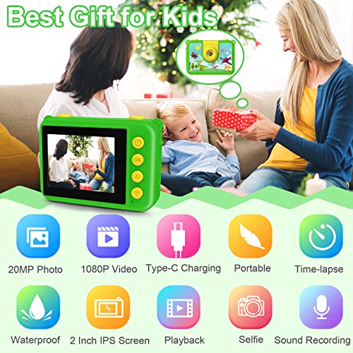 GKTZ Kids Waterproof Camera - Underwater Camera Birthday Gifts for Girls Boys Children Digital Action Camera with 32GB SD Card, Pool Toys for Kids Age 4 5 6 7 8 10