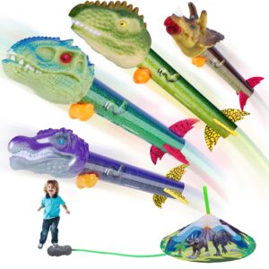 gizzjoy dinosaur toy rocket launcher for kids - launch up to 100 ft, 4 rockets, outdoor outside toys for kids, dinosaur toys, birthday gifts for 3 4 5 6 7 8-12 year old boys girls