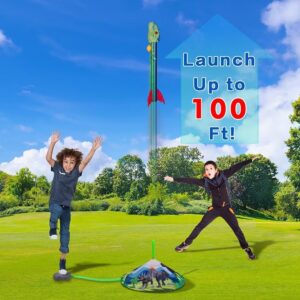 Gizzjoy Dinosaur Toy Rocket Launcher for Kids - Launch Up to 100 Ft, 4 Rockets, Outdoor Outside Toys for Kids, Dinosaur Toys, Birthday Gifts for 3 4 5 6 7 8-12 Year Old Boys Girls