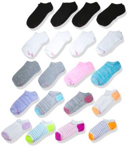 hanes girls 20-pair super value super no show fashion liner socks, assorted, medium us