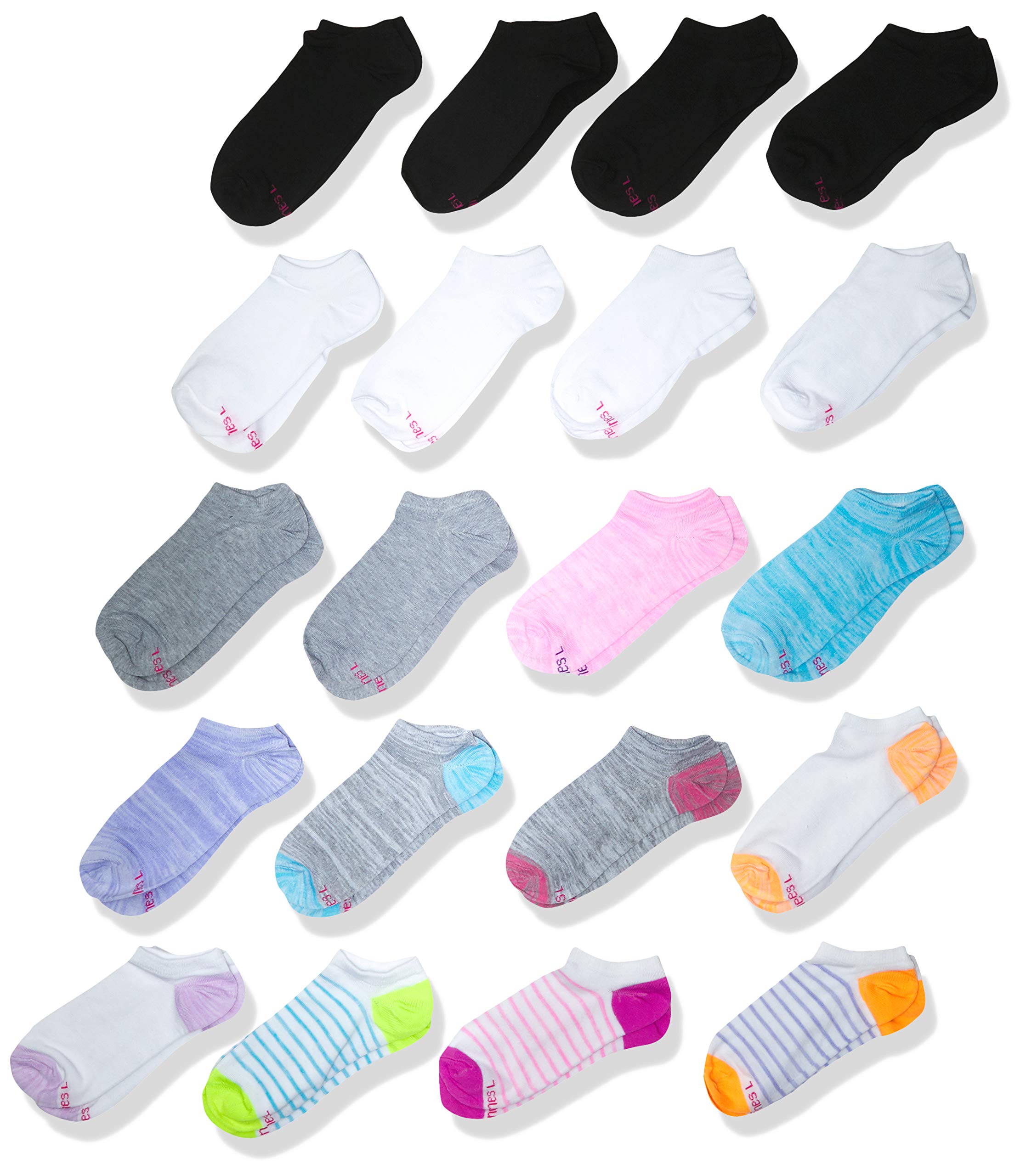 Hanes girls 20-pair Super Value Super No Show fashion liner socks, Assorted, Medium US