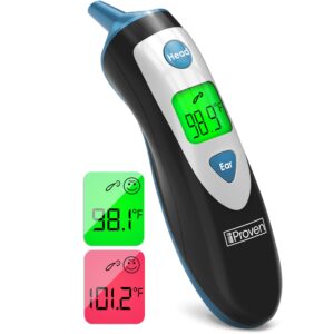 iproven digital ear thermometer for adults, kids and babies |accurate, fast & easy to use| ear and forehead mode, fever detection, 1-second reading, 20 memory, backlit display