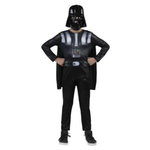 star wars darth vader official youth costume - printed jumpsuit with cape and plastic mask