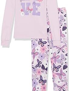 The Children's Place Girls' Long Sleeve Top and Pants Snug Fit 100% Cotton 2 Piece Pajama Set, Butterfly Floral-Big Kid