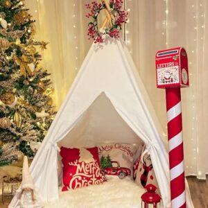 Tiny Land Kids-Teepee-Tent with Lights & Campfire Toy & Carry Case, Natural Cotton Canvas Toddler Tent - Washable Foldable Teepee Tent for Kids Indoor Tent, Outdoor Play Tent for Girls & Boys