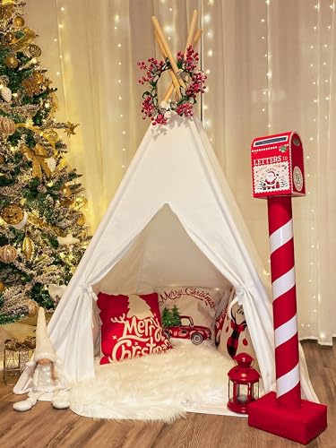 Tiny Land Kids-Teepee-Tent with Lights & Campfire Toy & Carry Case, Natural Cotton Canvas Toddler Tent - Washable Foldable Teepee Tent for Kids Indoor Tent, Outdoor Play Tent for Girls & Boys