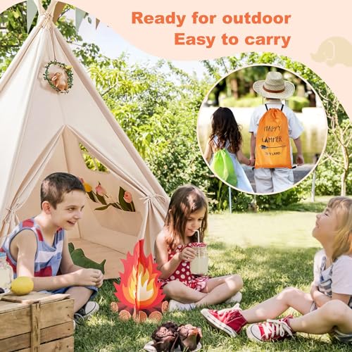 Tiny Land Kids-Teepee-Tent with Lights & Campfire Toy & Carry Case, Natural Cotton Canvas Toddler Tent - Washable Foldable Teepee Tent for Kids Indoor Tent, Outdoor Play Tent for Girls & Boys