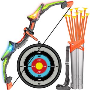 bigdream kids bow and arrow toy set, led light up archery toys with 10 suction cups arrows, outdoor indoor shooting games toys for 6 7 8 9 10 11 12 year old boys grils birthday gifts