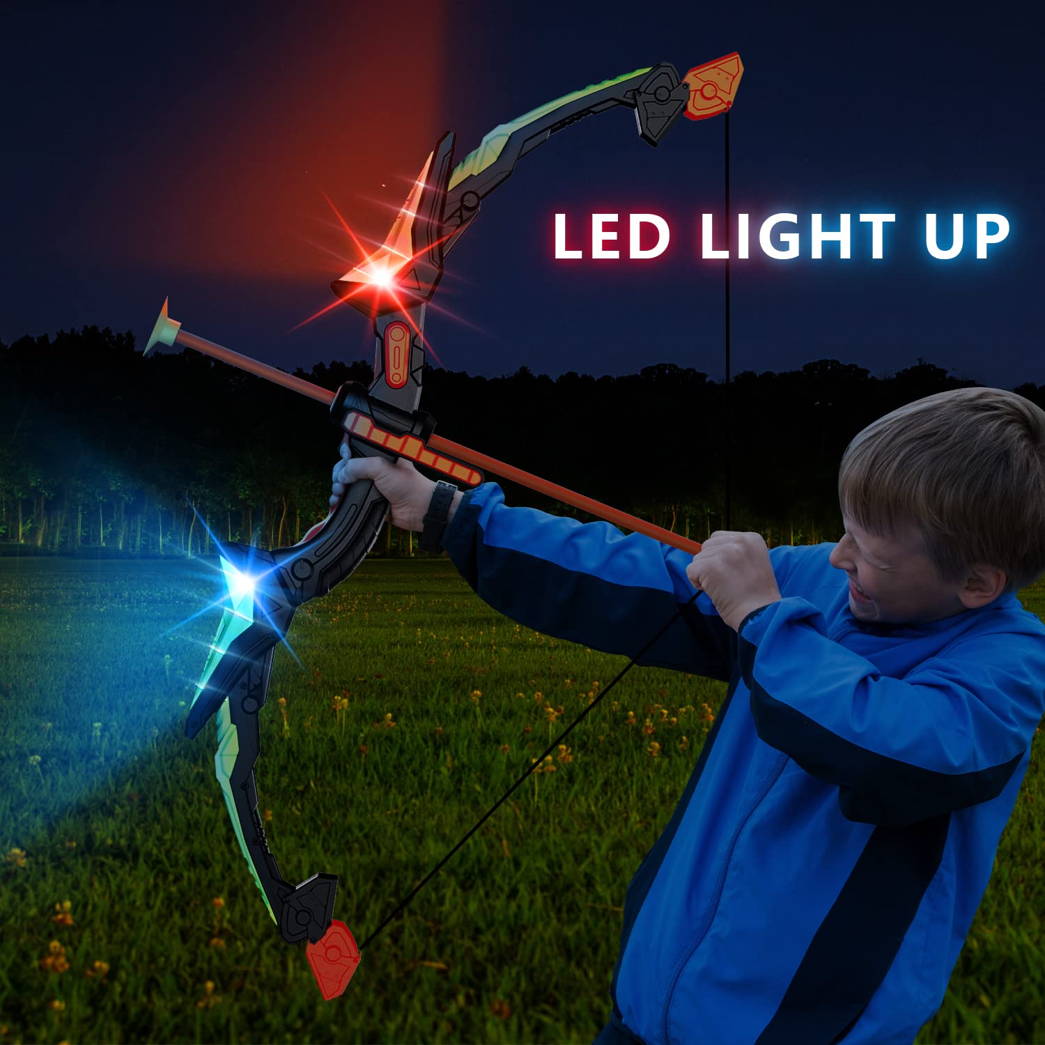 Bigdream Kids Bow and Arrow Toy Set, LED Light Up Archery Toys with 10 Suction Cups Arrows, Outdoor Indoor Shooting Games Toys for 6 7 8 9 10 11 12 Year Old Boys Grils Birthday Gifts