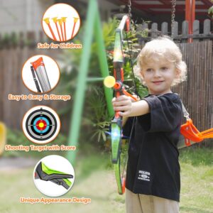 Bigdream Kids Bow and Arrow Toy Set, LED Light Up Archery Toys with 10 Suction Cups Arrows, Outdoor Indoor Shooting Games Toys for 6 7 8 9 10 11 12 Year Old Boys Grils Birthday Gifts