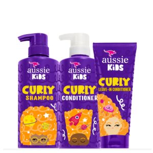 aussie kids shampoo, conditioner, and leave-in conditioner bundle for curly hair, sulfate and paraben free