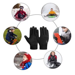 YukiniYa Kids Winter Gloves Back Water Repellent Touchscreen Warm Fleece Anti-Slip for Boys Girls 3-15 Years