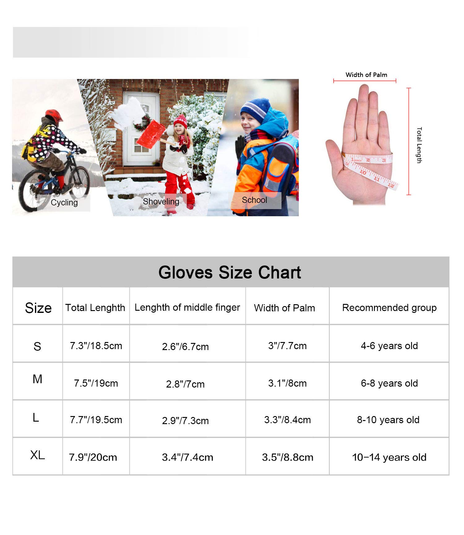 YukiniYa Kids Winter Gloves Back Water Repellent Touchscreen Warm Fleece Anti-Slip for Boys Girls 3-15 Years