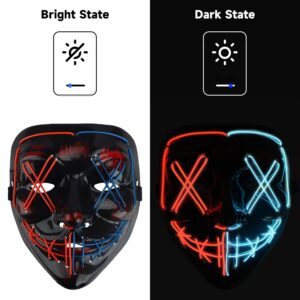 OWill Halloween Mask Set,LED Purge Mask with Gloves,3 Modes Light Up Creepy Mask,Halloween Costumes Cool Mask for Men Women Kids（Red&Blue）