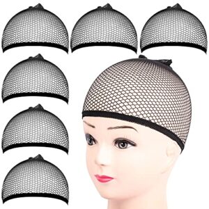 fandamei 6pcs wig cap, 6pcs black mesh wig cap net, closed end hair mesh net, liner weaving caps for women, men, kids, wig caps for halloween, cosplay