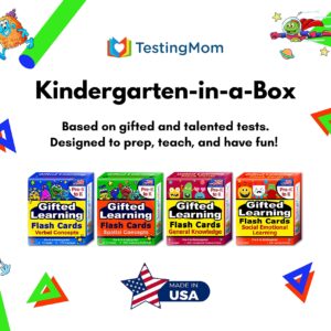 TestingMom.com Kindergarten-In-A-Box - Gifted Learning Flash Cards Bundle (Set 2) - General Knowledge, Verbal, Spatial, Social Emotional Learning - Gifted and Talented Test Prep for CogAT, WPPSI, NNAT