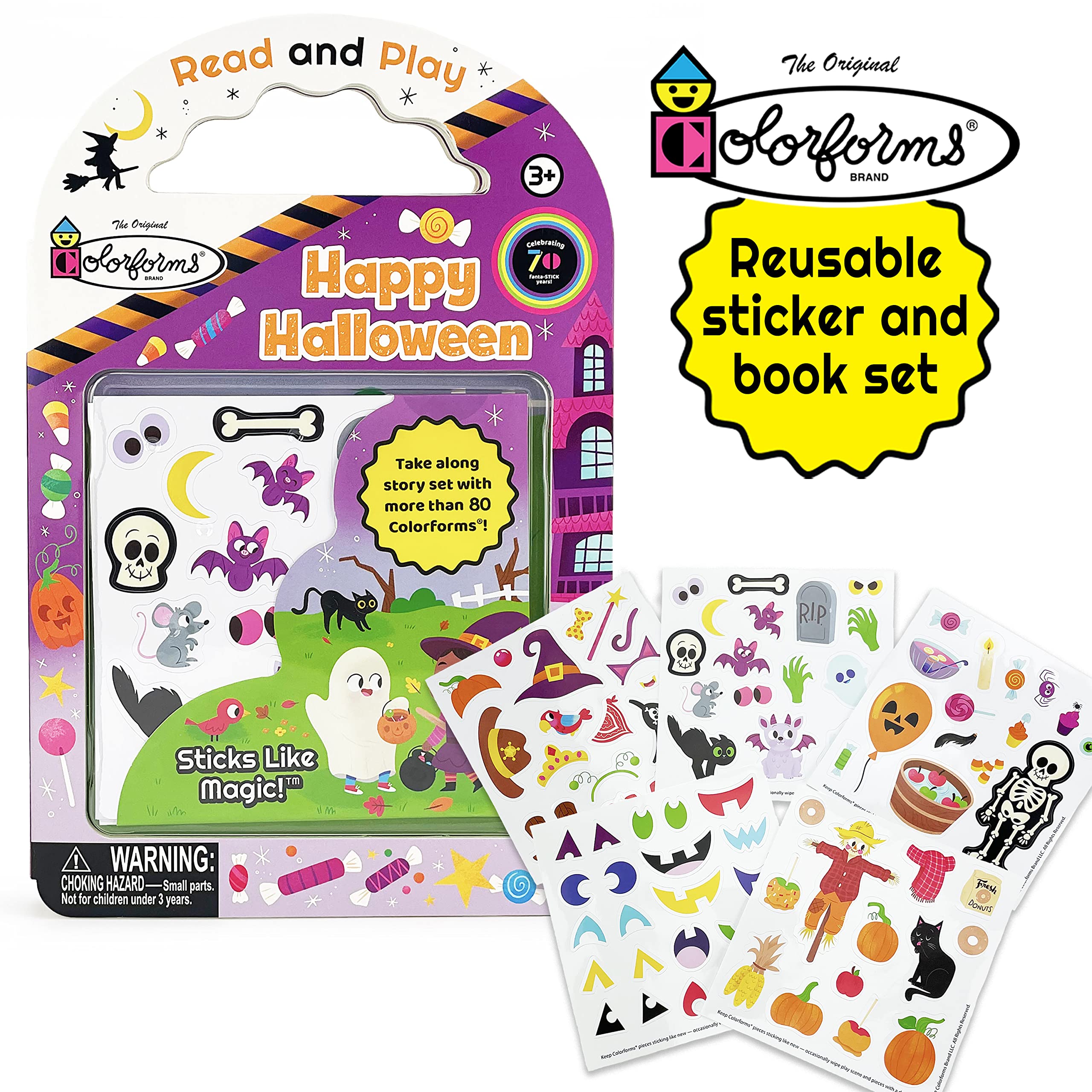 Happy Halloween Colorforms - Reusable Sticker Activity Book Clings For Toddlers, Ages 2-7