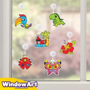 Creative Kids Window Paint Art Kit – Make Your Own Suncatchers Set – 24 Sun Catchers, 24 Suction Cups & 11 Paints – Suncatchers for Kids to Paint - DIY Window & Mirror Arts & Crafts Kit Children