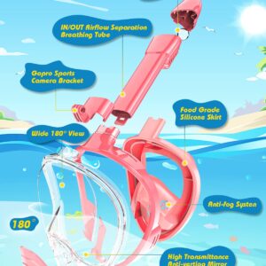 QingSong Kids Snorkel Mask Full Face, Snorkeling Set with Camera Mount, 180 Degree Panoramic View Snorkeling Gear Anti-Fog Anti-Leak