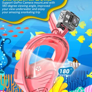 QingSong Kids Snorkel Mask Full Face, Snorkeling Set with Camera Mount, 180 Degree Panoramic View Snorkeling Gear Anti-Fog Anti-Leak