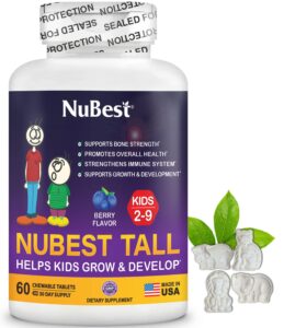 nubest tall kids - toddlers vitamins & kids vitamins for age 2 to 9 - bone strength & immunity support - helps kids, toddlers healthy - animal shapes - 60 chewable berry tablets | 1 month supply