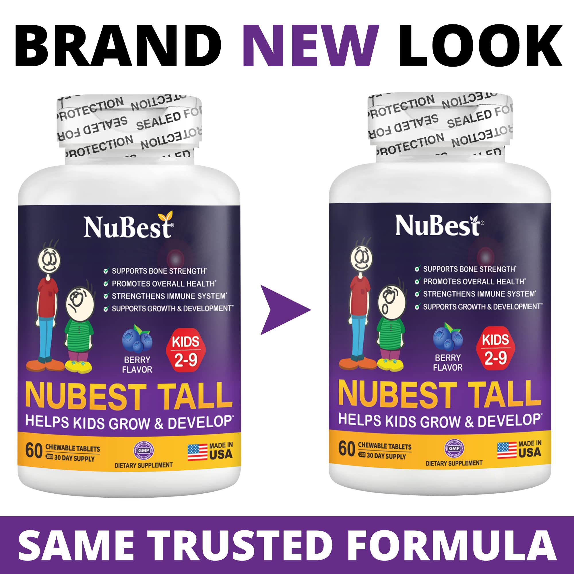 NuBest Tall Kids - Toddlers Vitamins & Kids Vitamins for Age 2 to 9 - Bone Strength & Immunity Support - Helps Kids, Toddlers Healthy - Animal Shapes - 60 Chewable Berry Tablets | 1 Month Supply