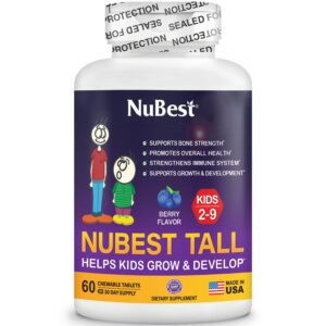 NuBest Tall Kids - Toddlers Vitamins & Kids Vitamins for Age 2 to 9 - Bone Strength & Immunity Support - Helps Kids, Toddlers Healthy - Animal Shapes - 60 Chewable Berry Tablets | 1 Month Supply