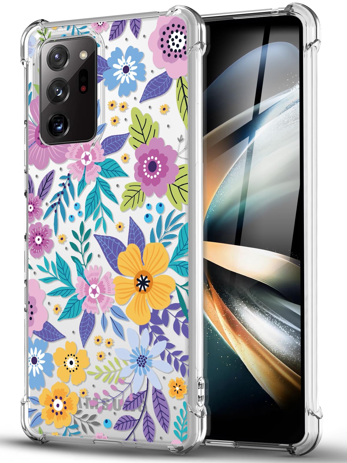 DNTMZIN for Samsung Galaxy note20 Ultra Case, Clear TPU Bumper Women Girl Phone Case, Flower Soft & Flexible Shockproof Floral Women Phone Cover,Prevent watermarks A02-Colorful Flowers,6-n20u-02