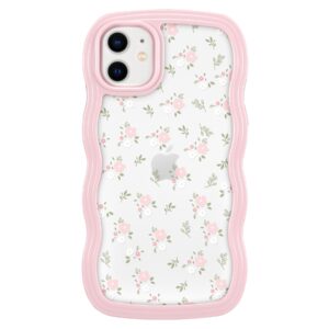 zcdaye floral case compatible with iphone 11, aesthetic flower pattern & cute curly wavy shape phone case for women girls,soft tpu shockproof cover for iphone 11 (6.1 inch), pink