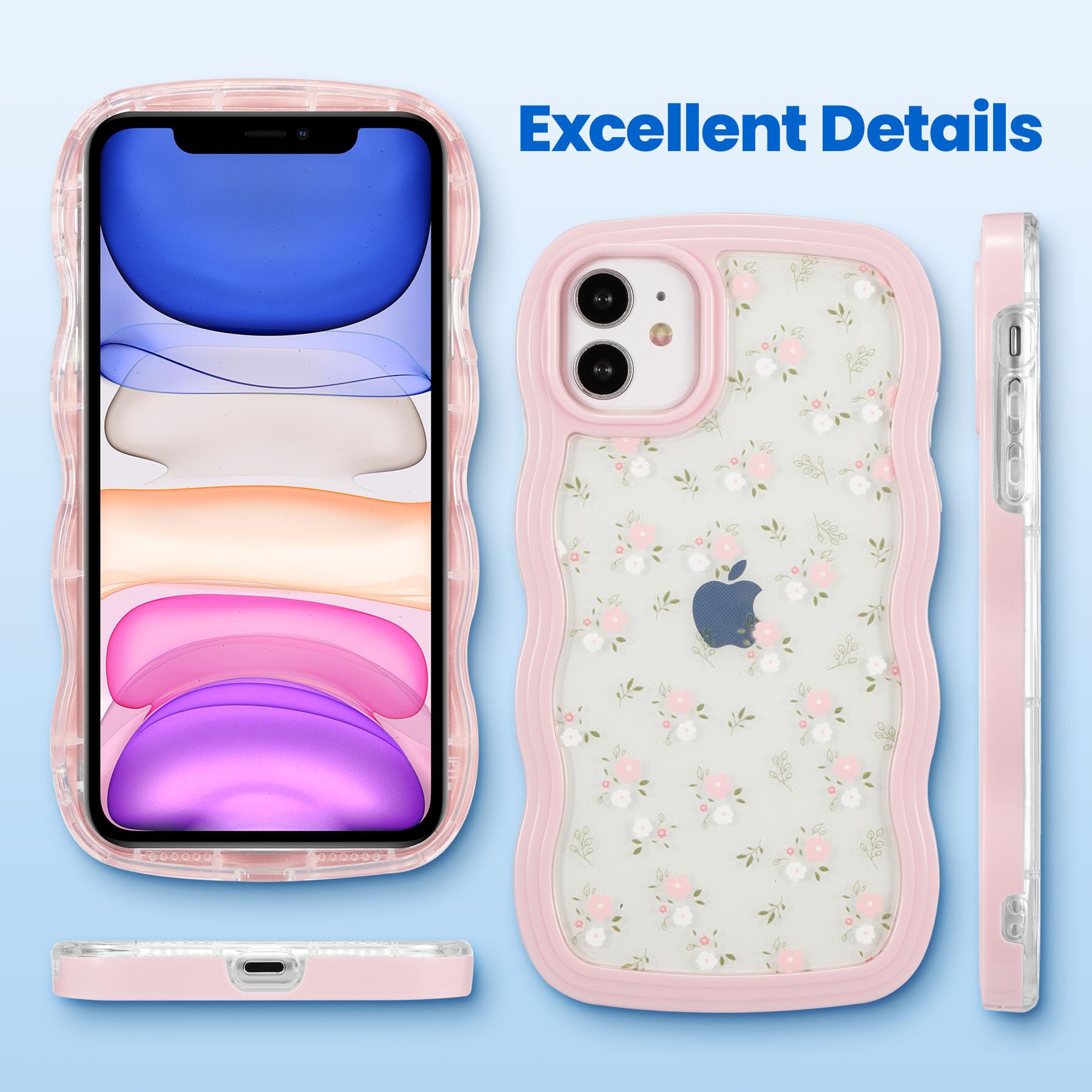 ZCDAYE Floral Case Compatible with iPhone 11, Aesthetic Flower Pattern & Cute Curly Wavy Shape Phone Case for Women Girls,Soft TPU Shockproof Cover for iPhone 11 (6.1 inch), Pink