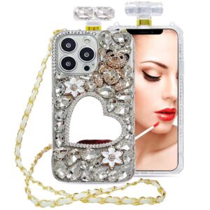 galaxy note 20 ultra case, cute glitter sparkle bling diamond rhinestone bumper with lanyard chain, women girls pink soft perfume bottle phone case for samsung note 20 ultra 5g 6.9 inch (c)