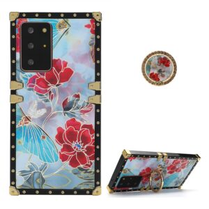 tyoroy square case for galaxy note 20 ultra,luxury elegant women girls classic retro soft tpu case with kickstand for samsung galaxy note 20 ultra 5g 6.9 inch (butterfly flower rose)