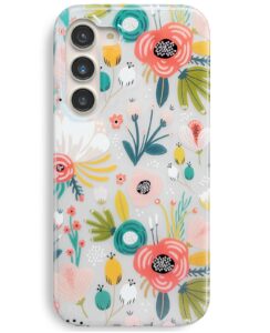 j.west designed for samsung galaxy s23 plus case 5g 6.6", soft frosted clear case with flower cute silicone cover elegant floral print durable slim protective phone case for women girls