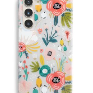 J.west Designed for Samsung Galaxy S23 Plus Case 5G 6.6", Soft Frosted Clear Case with Flower Cute Silicone Cover Elegant Floral Print Durable Slim Protective Phone Case for Women Girls